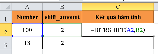 Hướng dẫn sử dụng hàm bitrshift trong excel